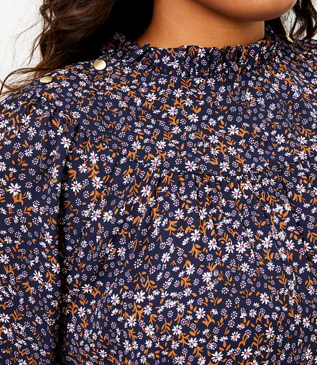 LOFT Plus Floral Ruffle Neck Bib Blouse