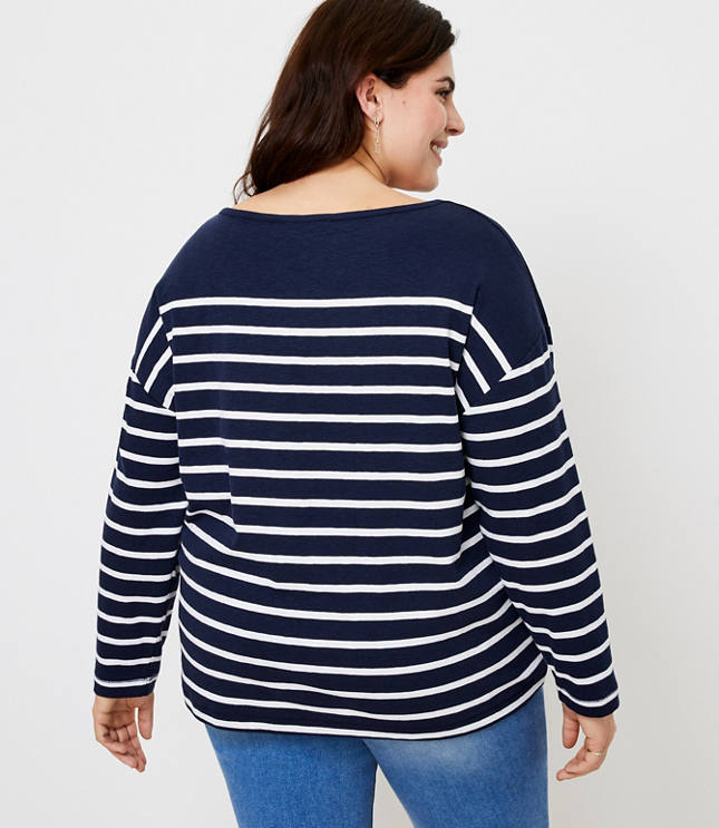 LOFT Plus Striped Boatneck Long Sleeve Tee