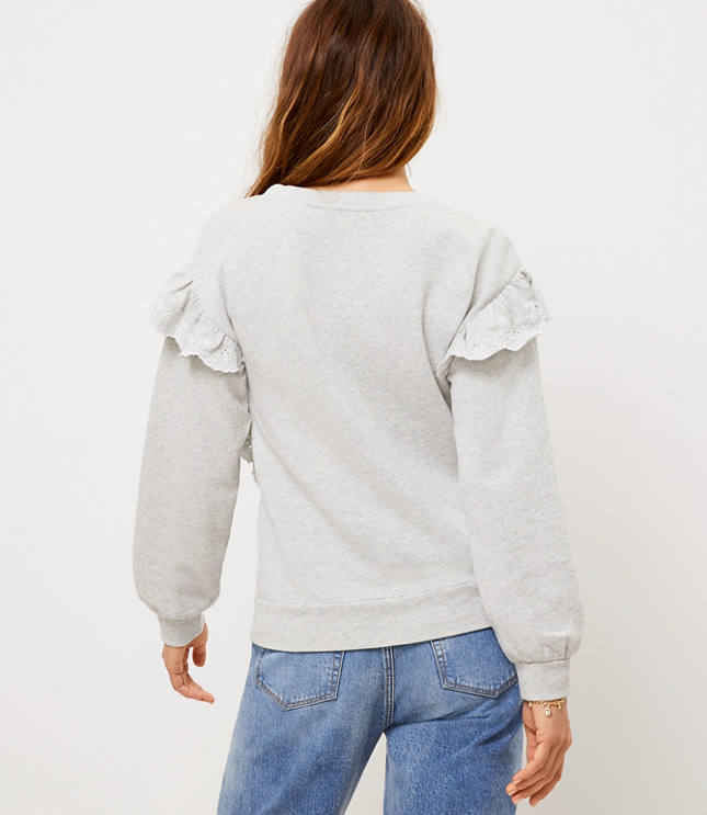 Petite Embroidered Ruffle Sleeve Sweatshirt