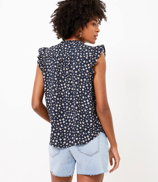 Floral Smocked Split Neck Shell