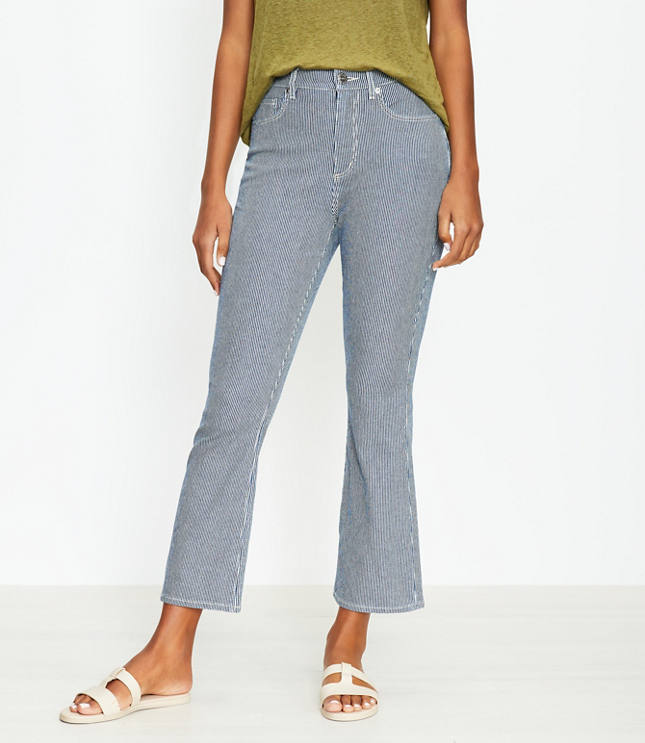 High Rise Kick Crop Jeans in Indigo Stripe