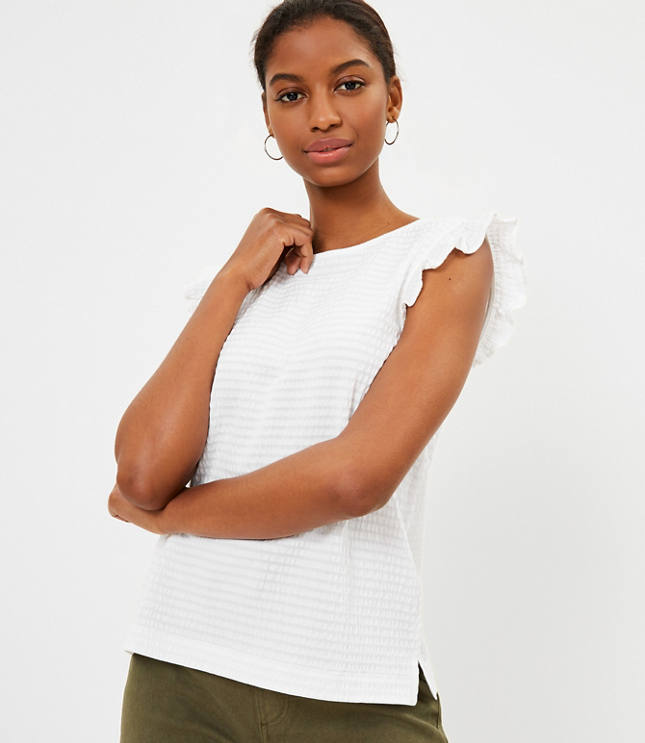 Petite Seersucker Ruffle Shell