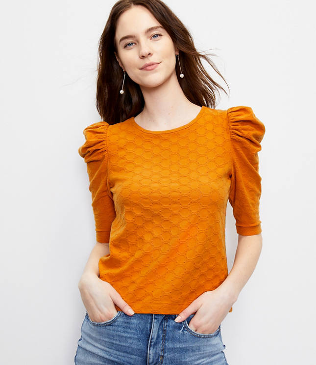 Petite Eyelet Puff Sleeve Tee