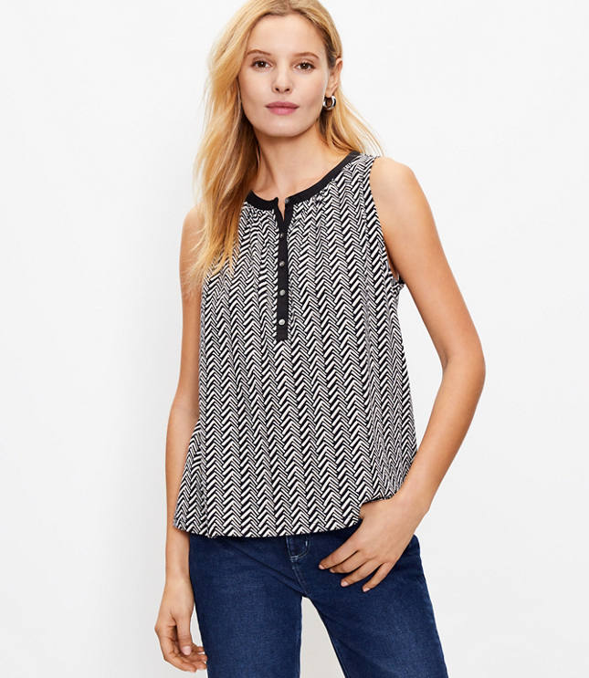 Chevron Relaxed Henley Crew Neck Tank