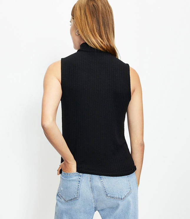 Ribbed Ruffle Mock Neck Shell