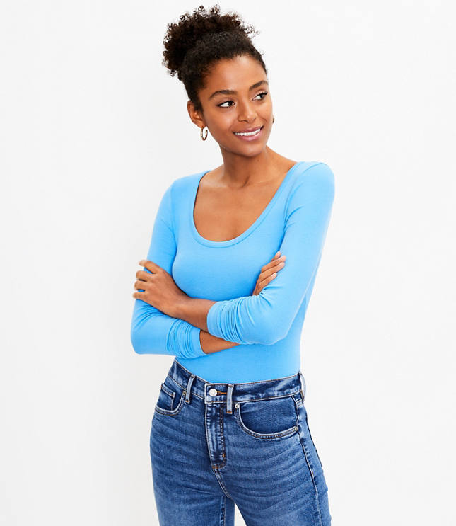 Ribbed Long Sleeve Scoop Neck Tee