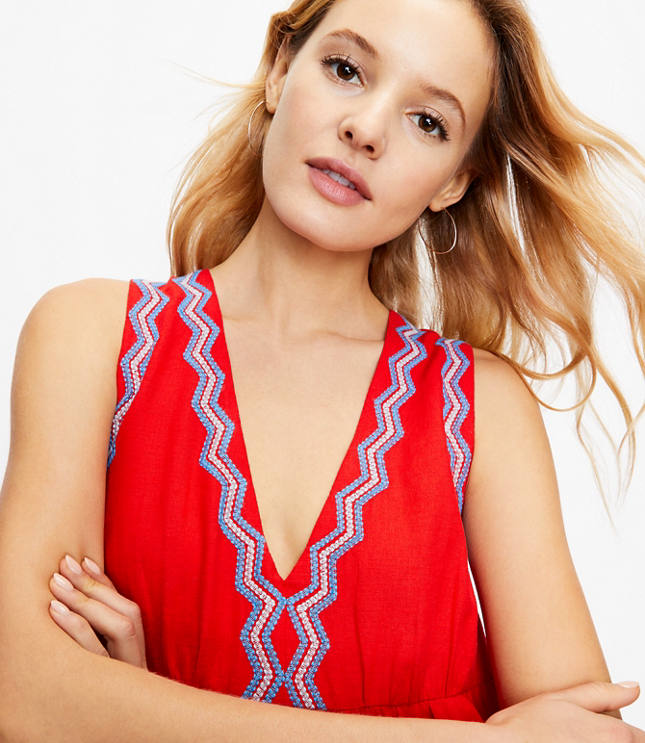 Embroidered Double V Swing Dress