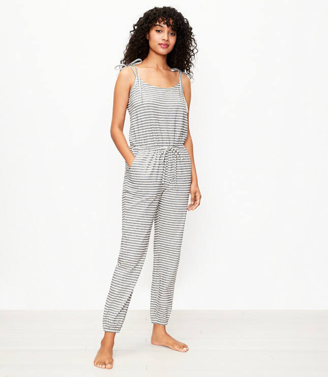 Petite Striped Bow Strap Pajama Romper