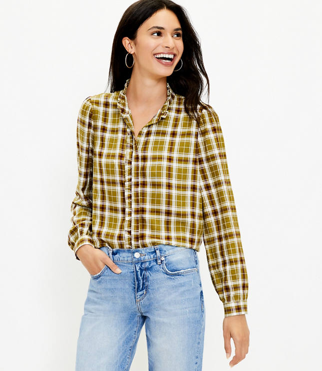 Plaid Ruffle Trim Shirt