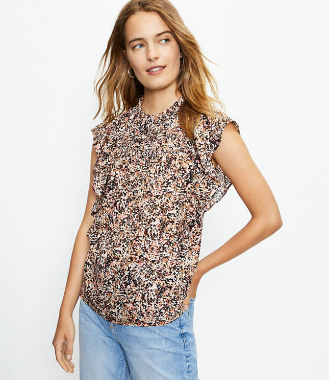 Petite Pintucked Ruffle Shell