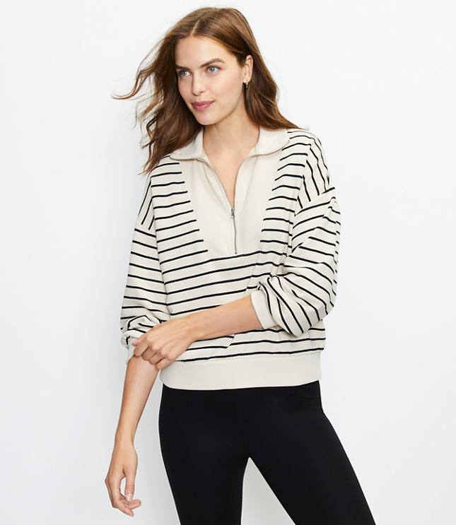 Petite Striped Zip Sweatshirt