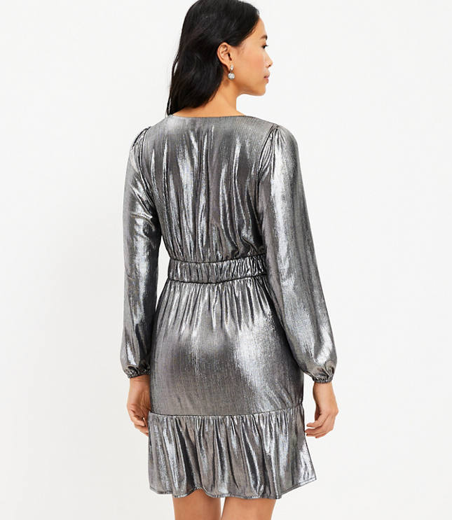 Shimmer Ruffle V-Neck Dress