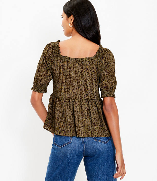 Dotted Smocked Peplum Top