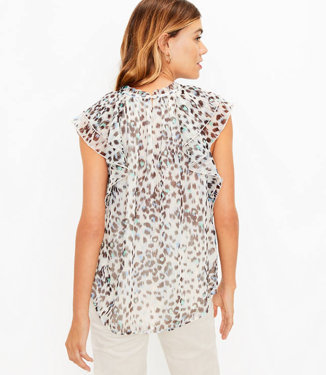 Shimmer Animal Print Ruffle Shell