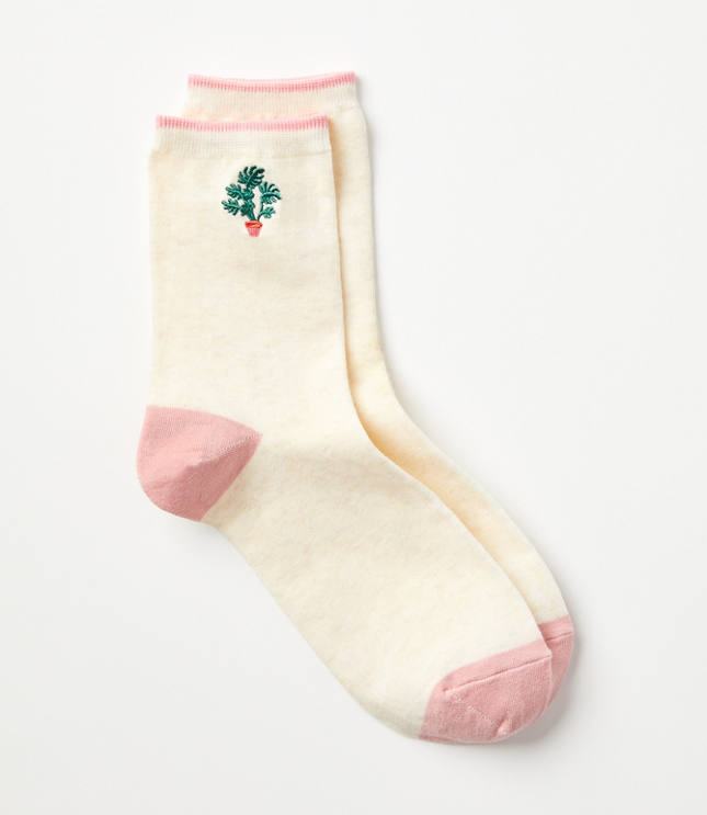 Plant Embroidered Crew Socks