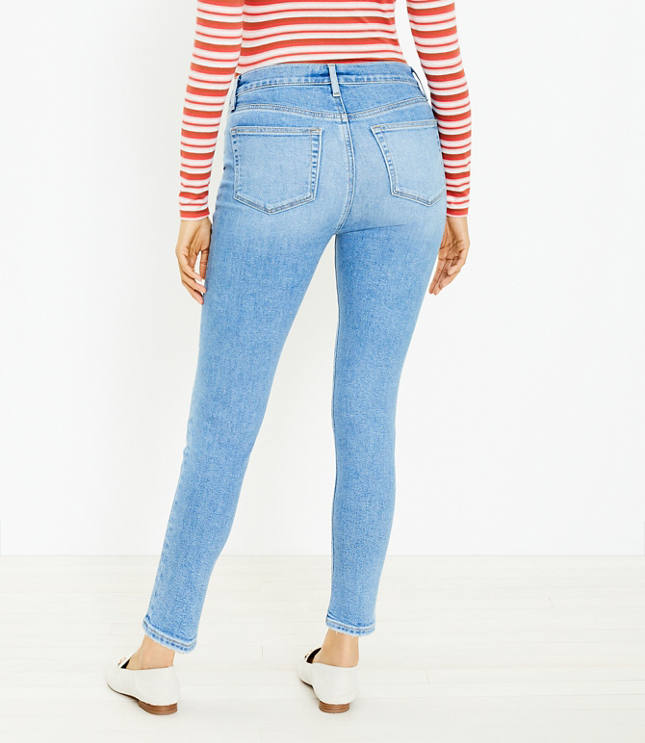 Curvy Destructed High Rise Skinny Jeans In Light Indigo Wash