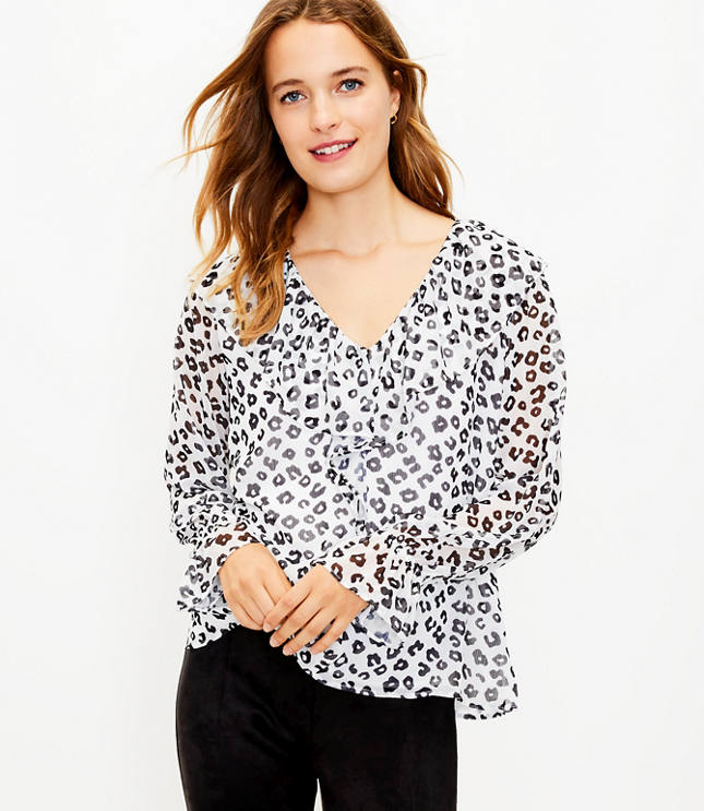 Leopard Print Ruffle Blouse