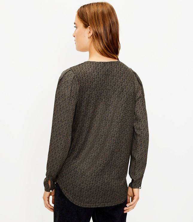 Petite Dotted V-Neck Mixed Media Top