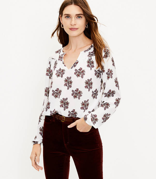 Geo Split Neck Mixed Media Top