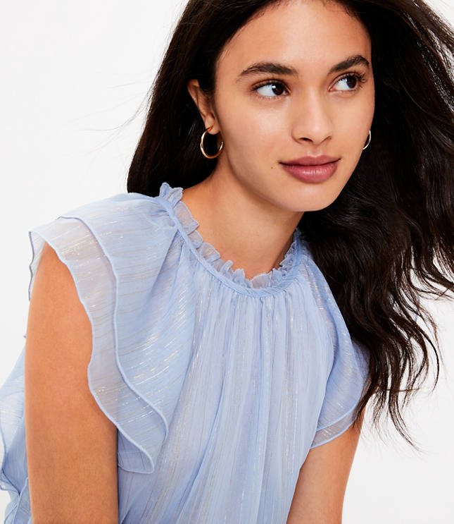 Petite Shimmer Ruffle Shell