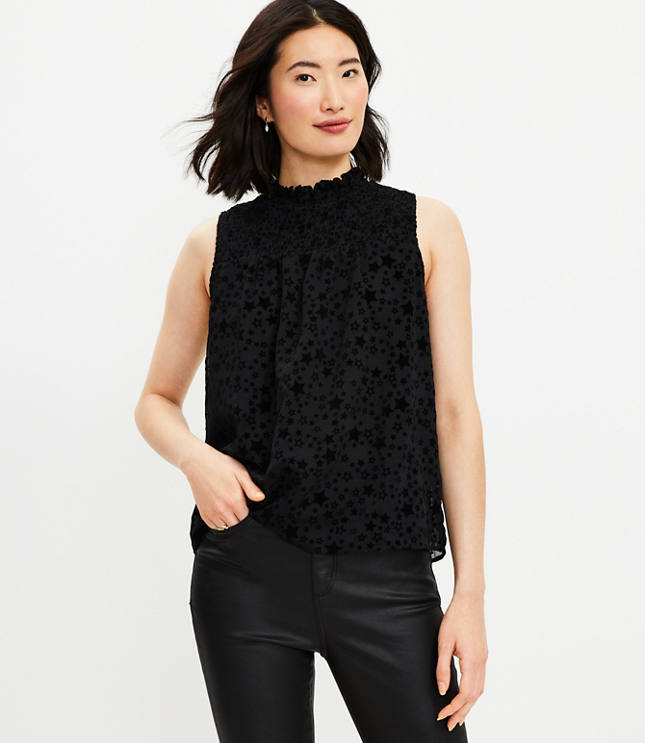 Petite Star Smocked Mock Neck Shell