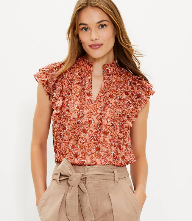 Floral Clip Ruffle Shell