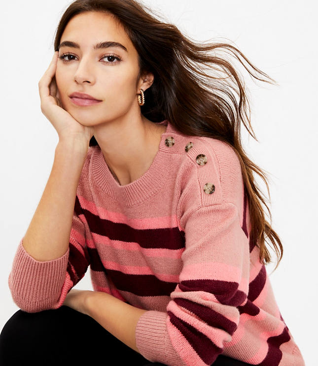 Striped Shoulder Button Sweater