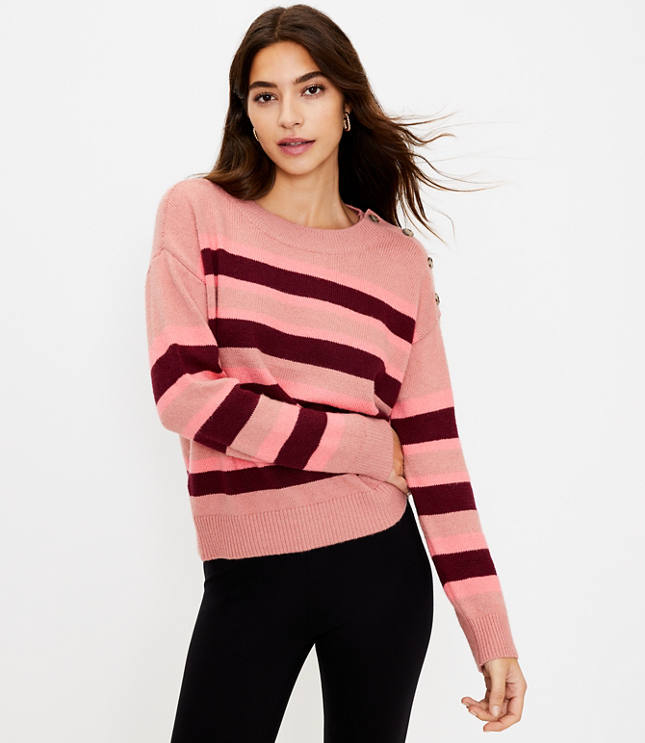 Striped Shoulder Button Sweater