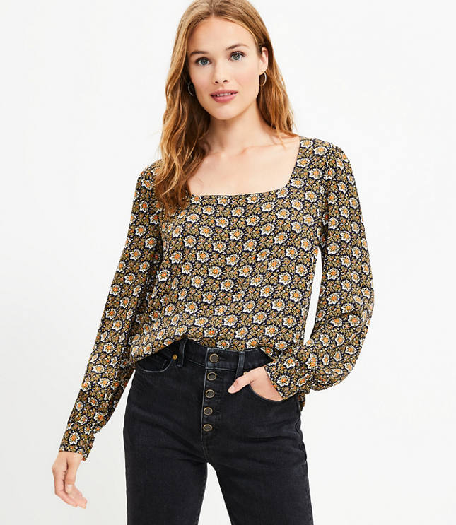 Petite Garden Square Neck Blouse