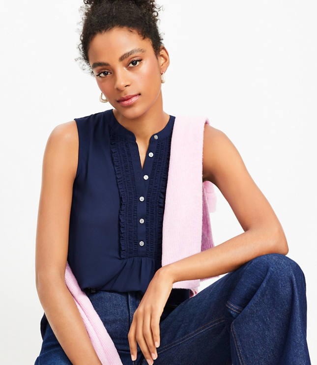 Ruffle Button Mixed Media Shell