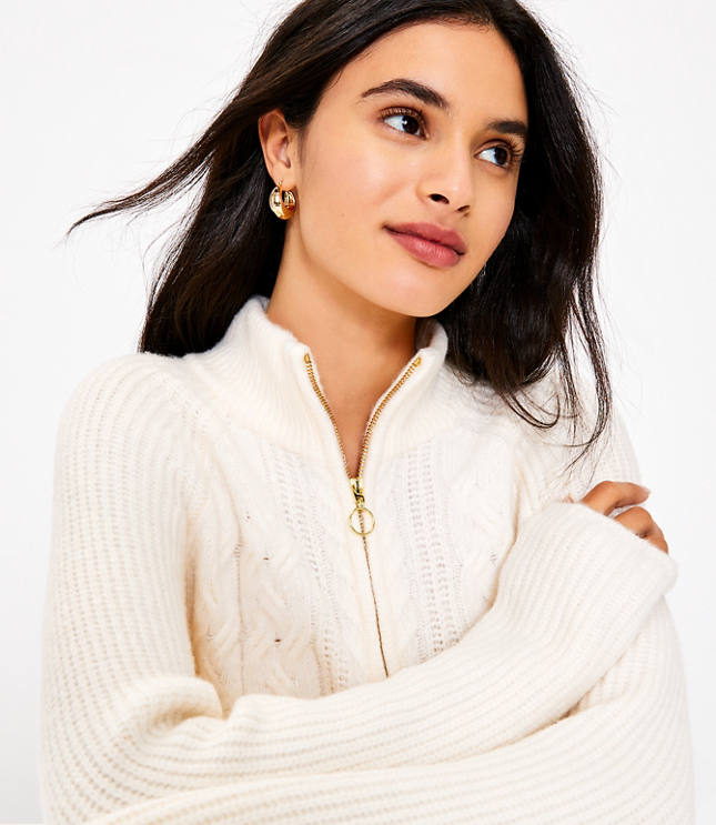 Petite Cable Zip Sweater