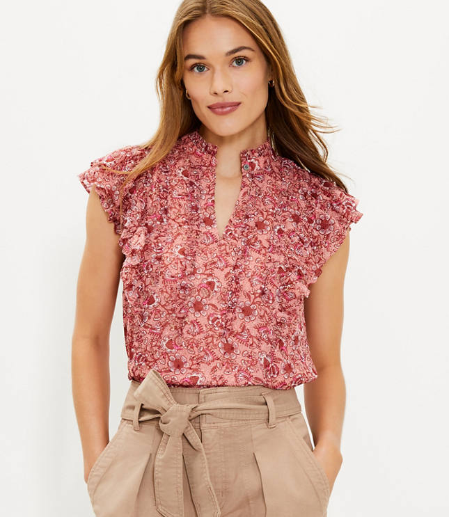 Petite Floral Clip Ruffle Shell