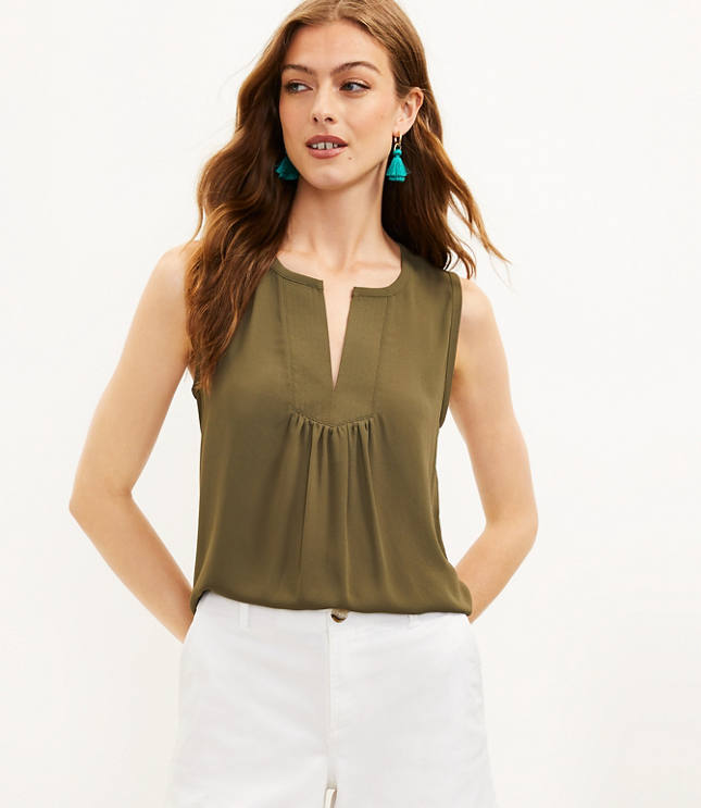 Split Neck Mixed Media Shell