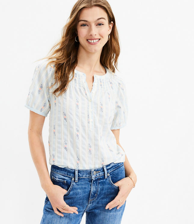 Dobby Smocked Button Top