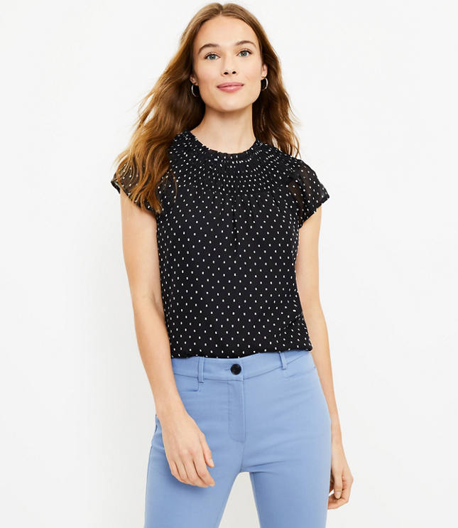 Petite Clip Smocked Flutter Top