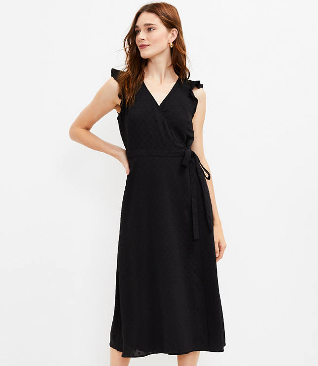 Petite Ruffle Sleeve Wrap Midi Dress
