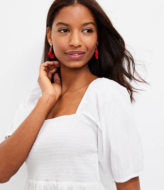 Petite Smocked Puff Sleeve Peplum Top