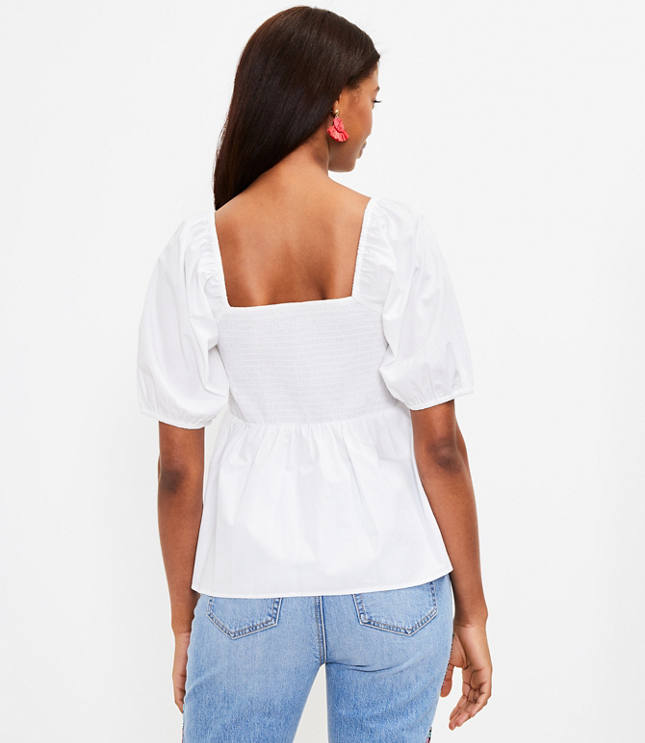 Petite Smocked Puff Sleeve Peplum Top