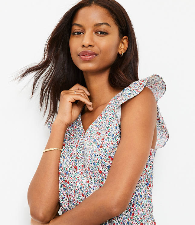 Petite Floral Flutter Sleeve V-Neck Midi Dress