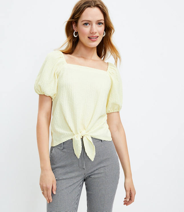 Petite Square Neck Tie Front Top