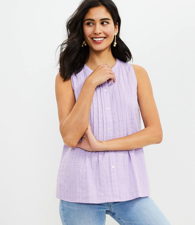 Petite Pintucked Button Shell