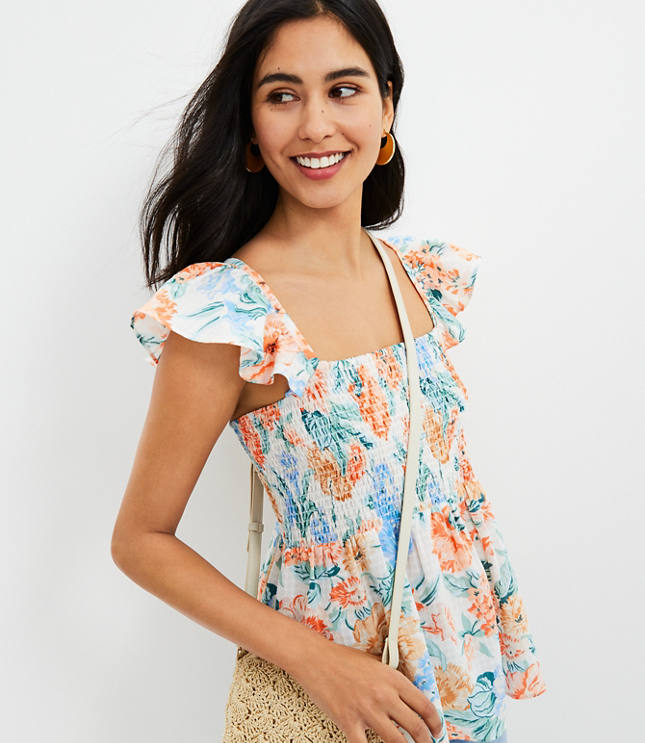 Petite Garden Smocked Peplum Shell