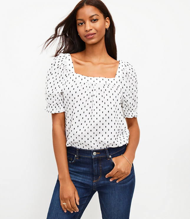 Petite Clip Puff Sleeve Square Neck Top