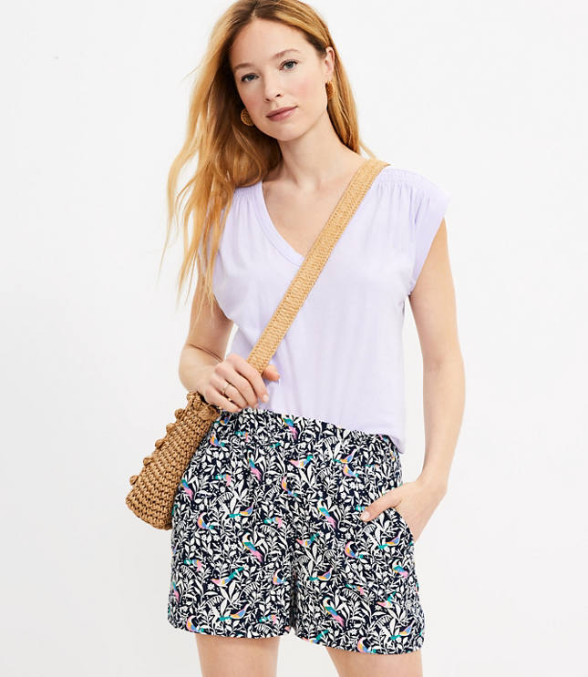 Fluid Pull On Shorts in Bird Print