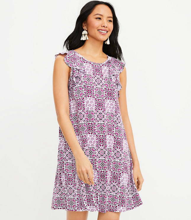 Tiled Ruffle V-Back Swing Dress