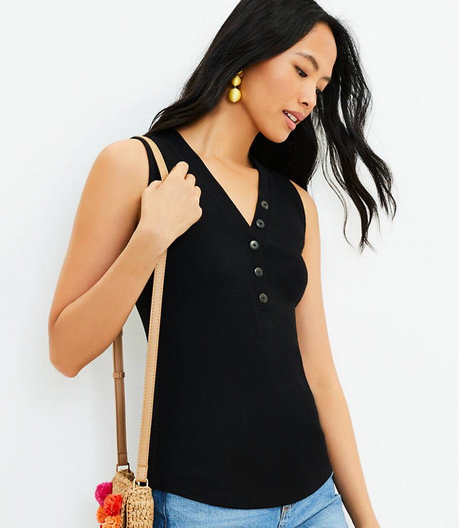 Ribbed Button Tank Top