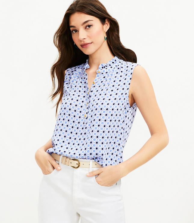 Petite Tiled Ruffle Mixed Media Shell