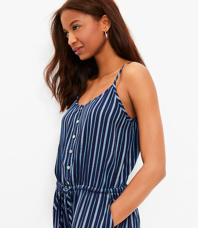 Petite Striped Pintucked Strappy Romper