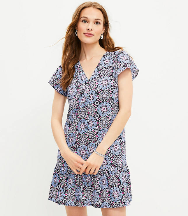 Tall Medallion Button Ruffle Flounce Dress