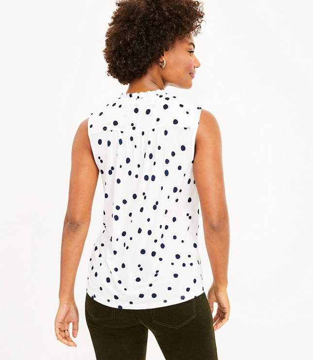 Dotted Lace Trim Mixed Media Shell